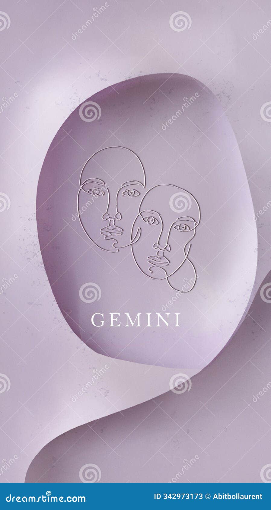 Minimalist Line Drawing of Gemini Faces on Purple Background with Bold ...