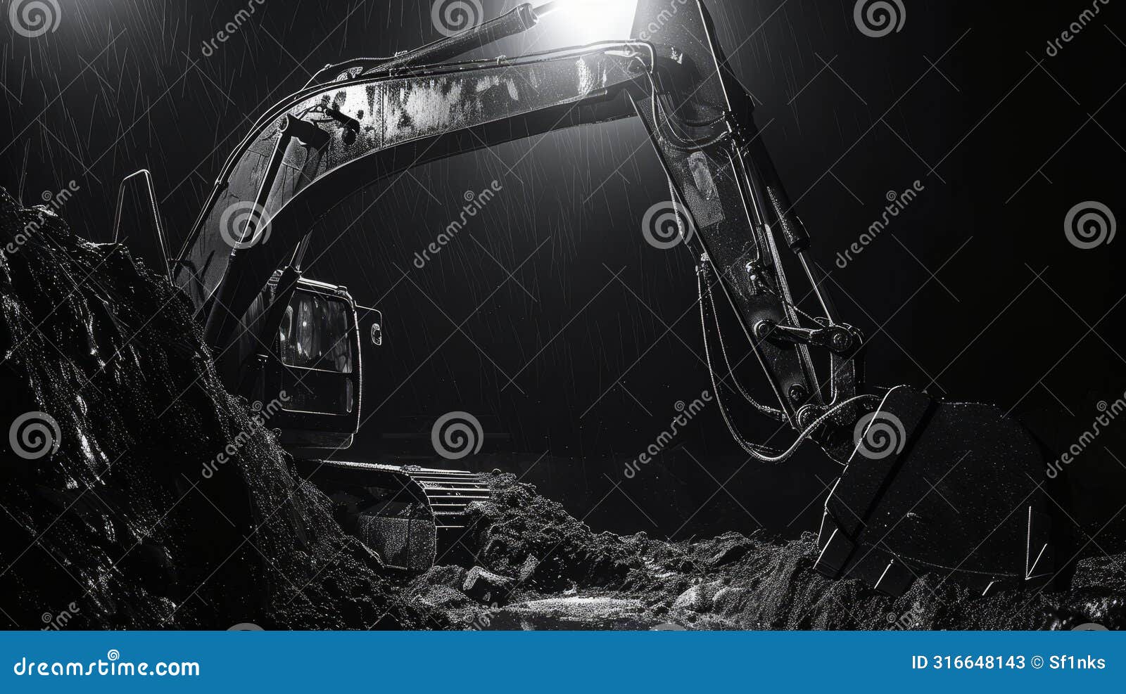 A Striking Monochrome Image of an Excavator Operating Inside a Dimly ...