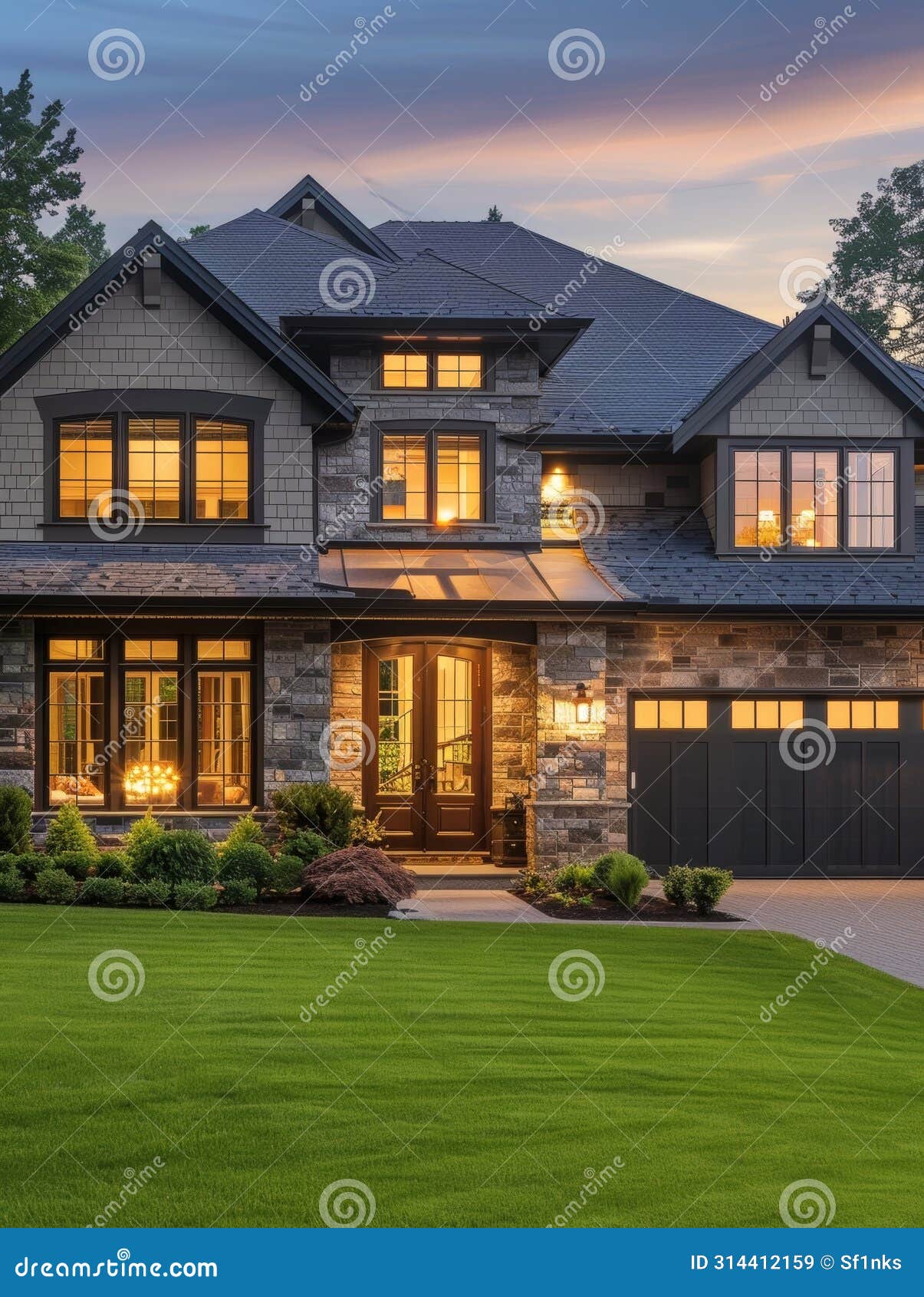 A Striking Multi-story Home with a Combination of Stone and Siding ...