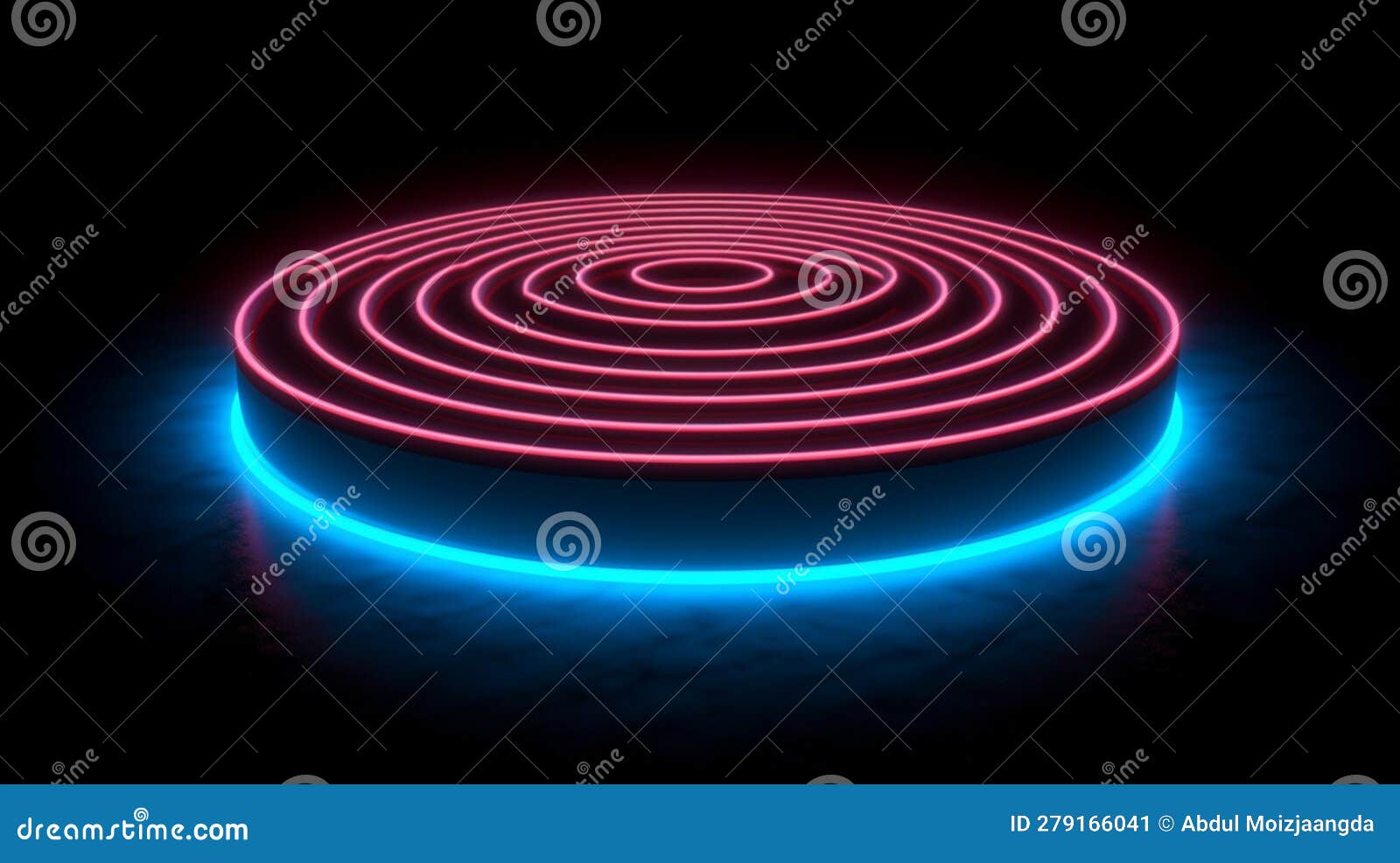 Striking Neon Circle Light with Wavy Lines on Ground Stock Illustration ...