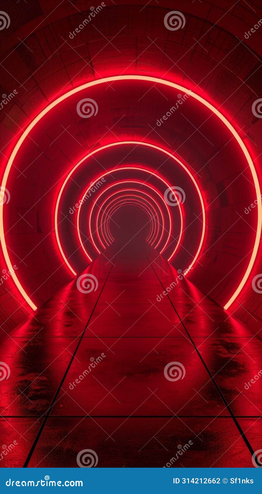 A Striking, Radiant Crimson Neon Tunnel with a Series of Concentric ...