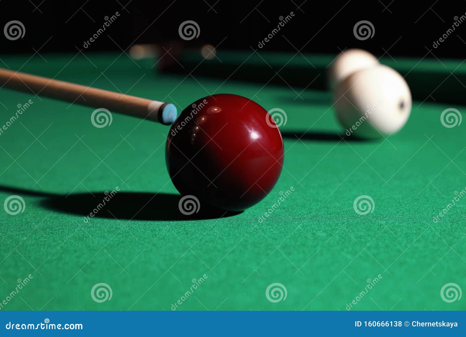 Striking Red Billiard Ball with Cue Stock Photo - Image of lifestyle ...