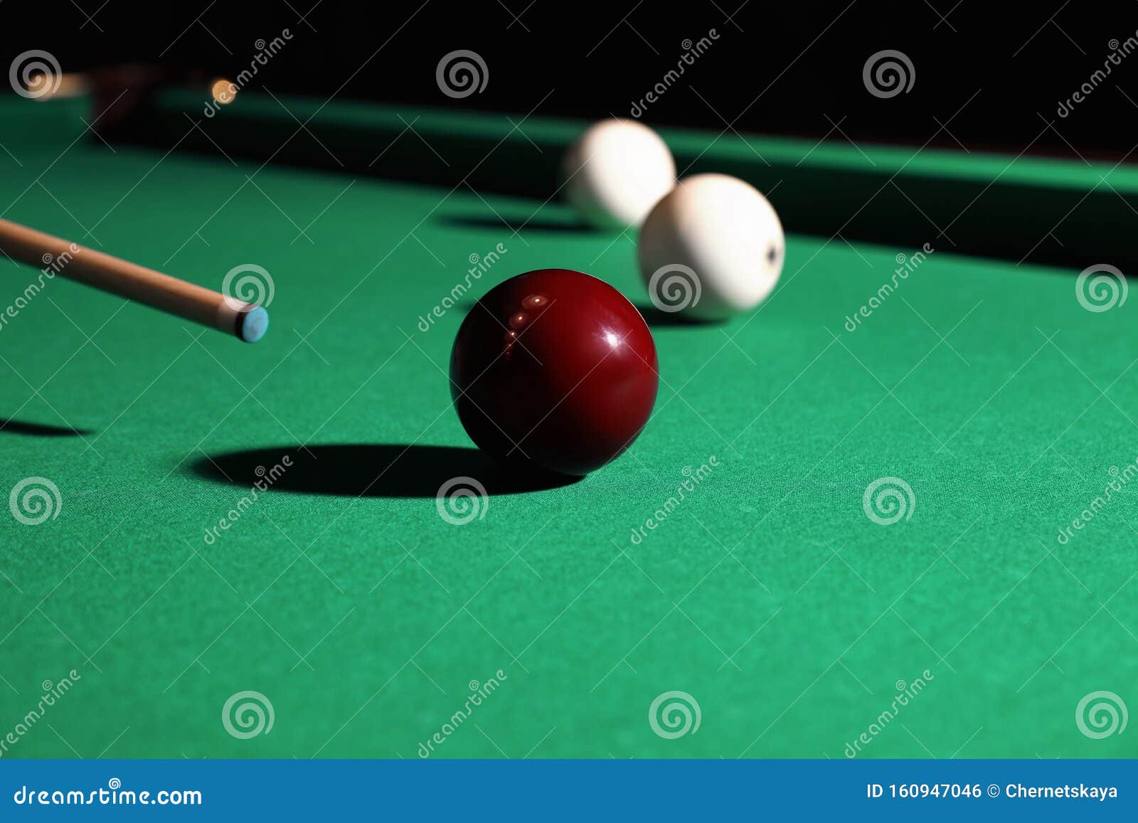 Striking Red Billiard Ball with Cue Stock Photo - Image of snooker ...