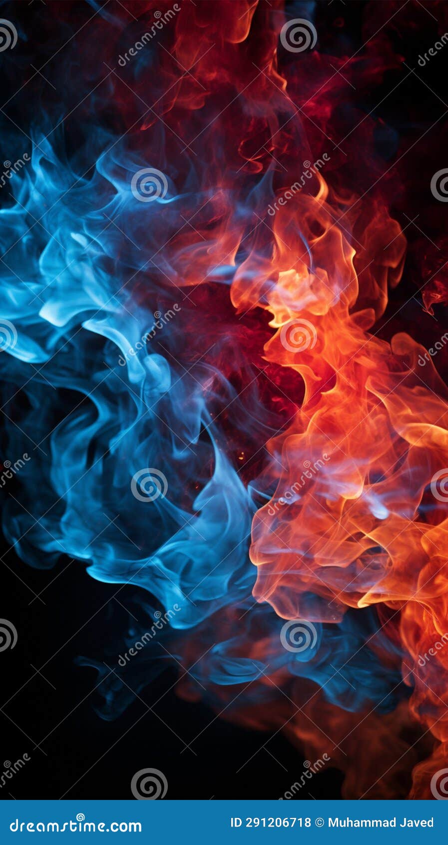 Striking Red and Blue Fire Emerges from the Black Backdrop Stock ...