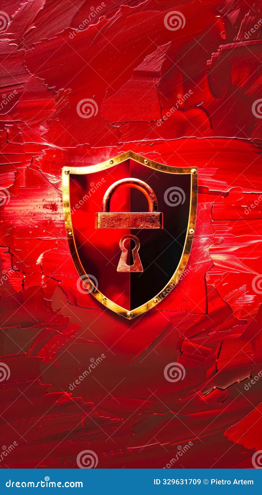 A Striking Red Shield Emblem Featuring a Golden Padlock Symbolizing ...