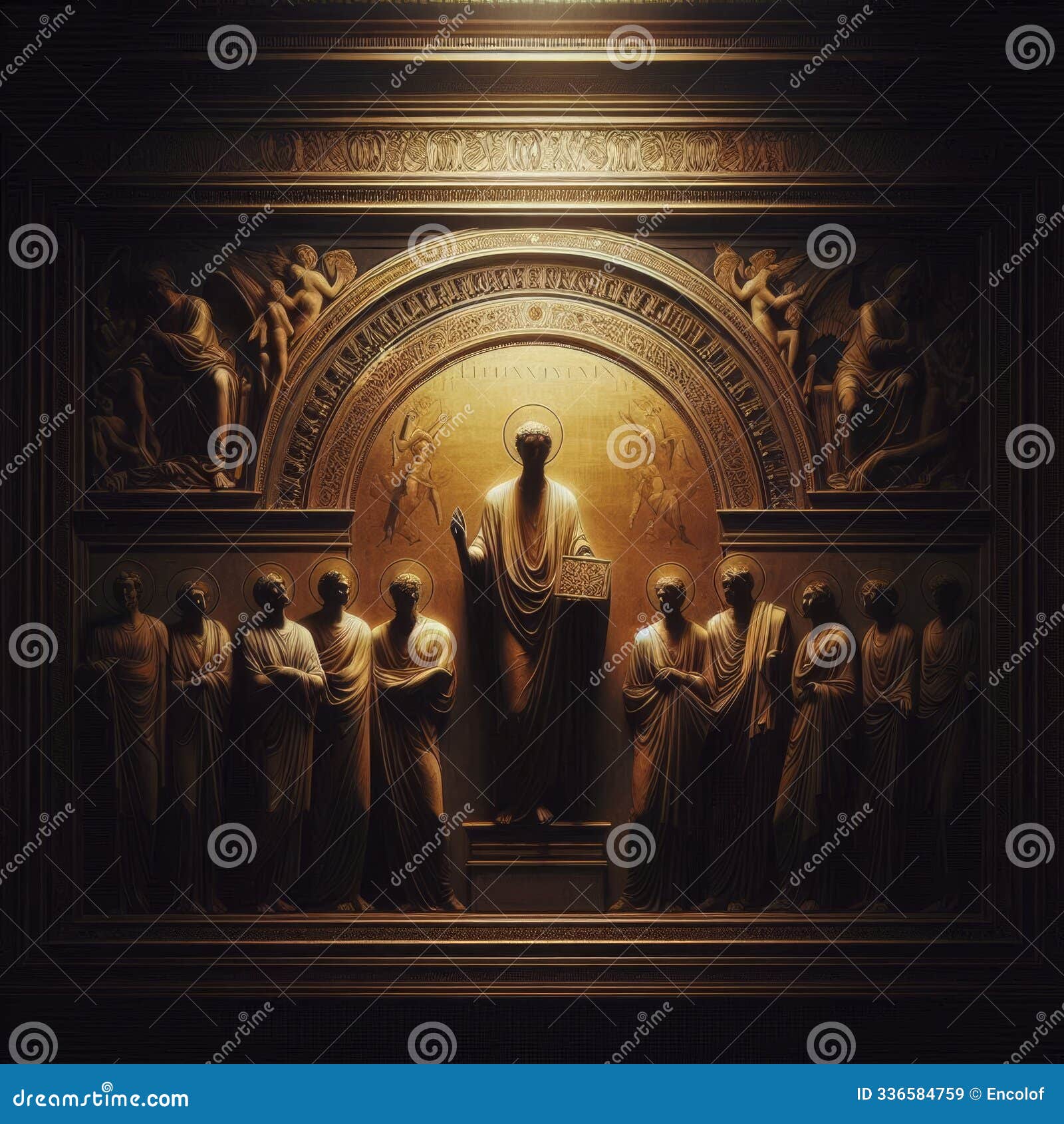 A Majestic Religious Sculpture Depicting a Figure Surrounded by ...