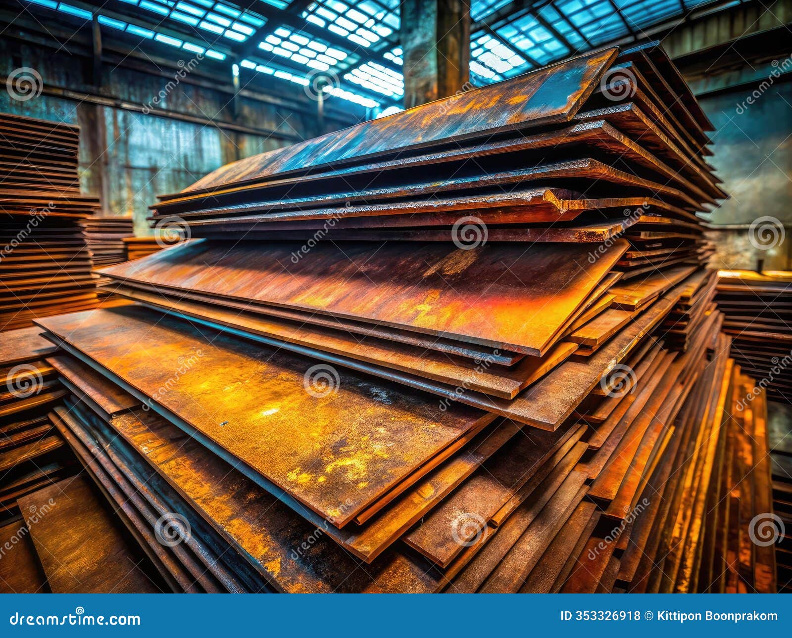 A Striking Silhouette of Stacked Rusty Metal Sheets in an Industrial ...