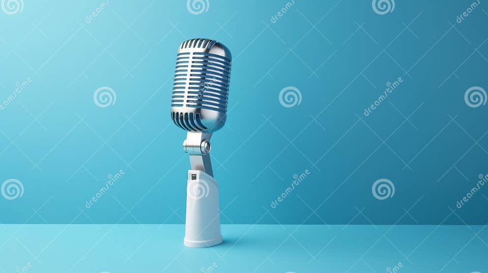 Striking Silver Microphone with Fork-shaped Handle Positioned Centrally ...