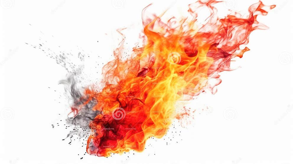 Dramatic Burning Fire on a White Background, Capturing the Fiery ...
