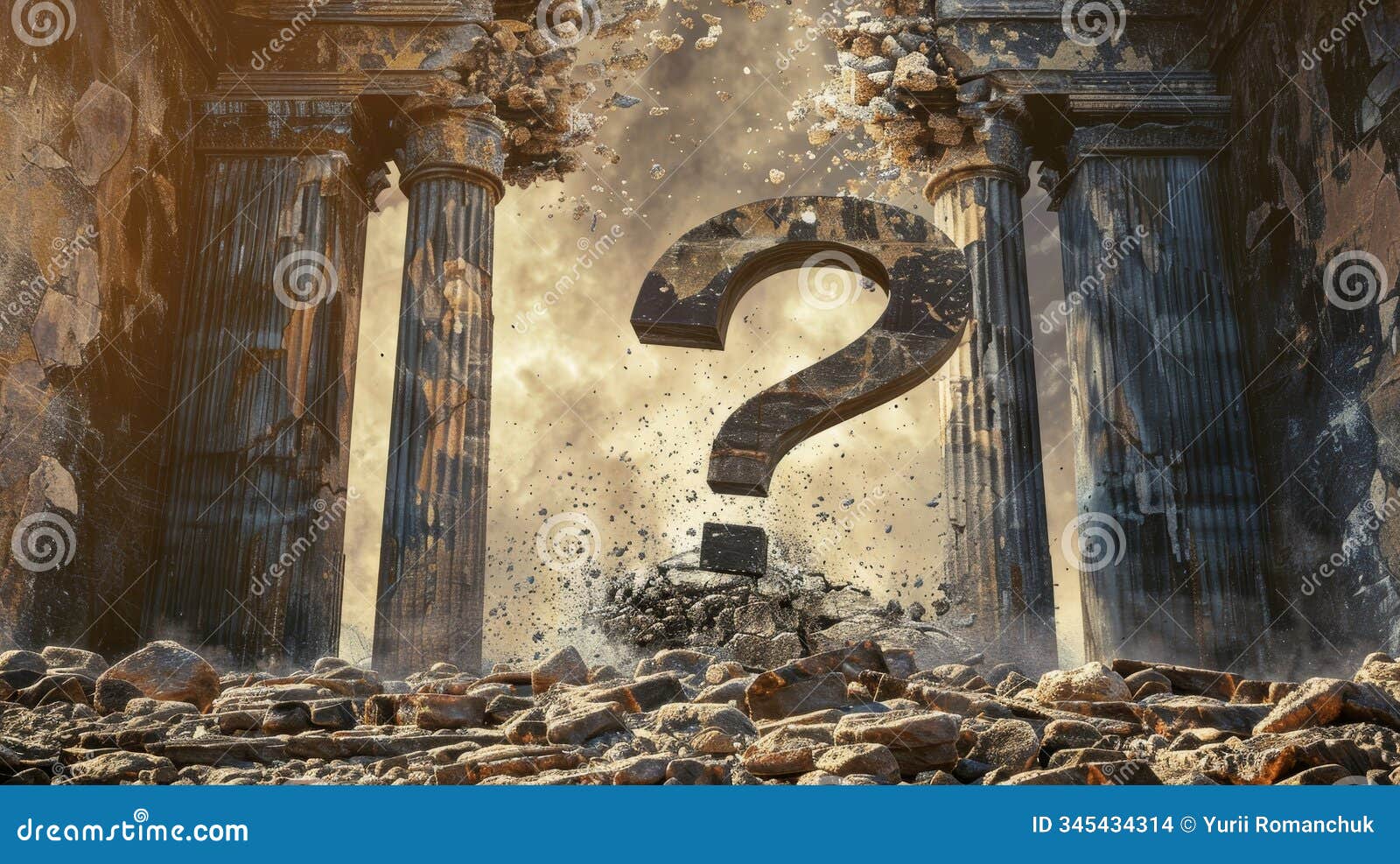 A Striking Stone Question Mark Breaking through Ancient Columns in a ...