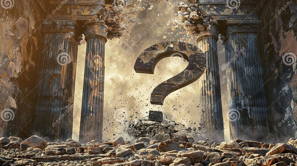 A Striking Stone Question Mark Breaking through Ancient Columns in a ...