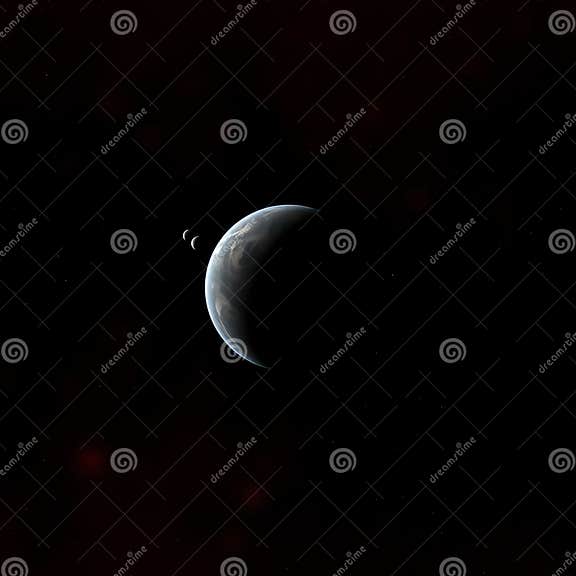 Striking View of a Planet with Two Moons in Deep Space Stock ...