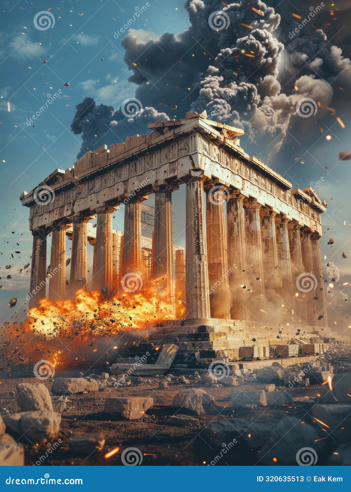 Destruction of Ancient Greek Ruins at Parthenon with Explosions and ...