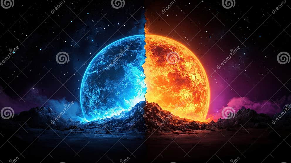 A Striking Visual of a Planet Divided into Ice and Fire Representing ...