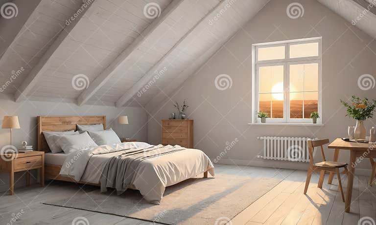 Bedroom with bed and desk stock illustration. Illustration of apartment - 334835852
