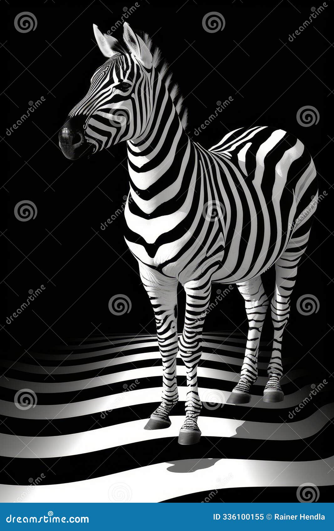 Striking Zebra Stands on Wavy Black and White Patterns in Dramatic ...