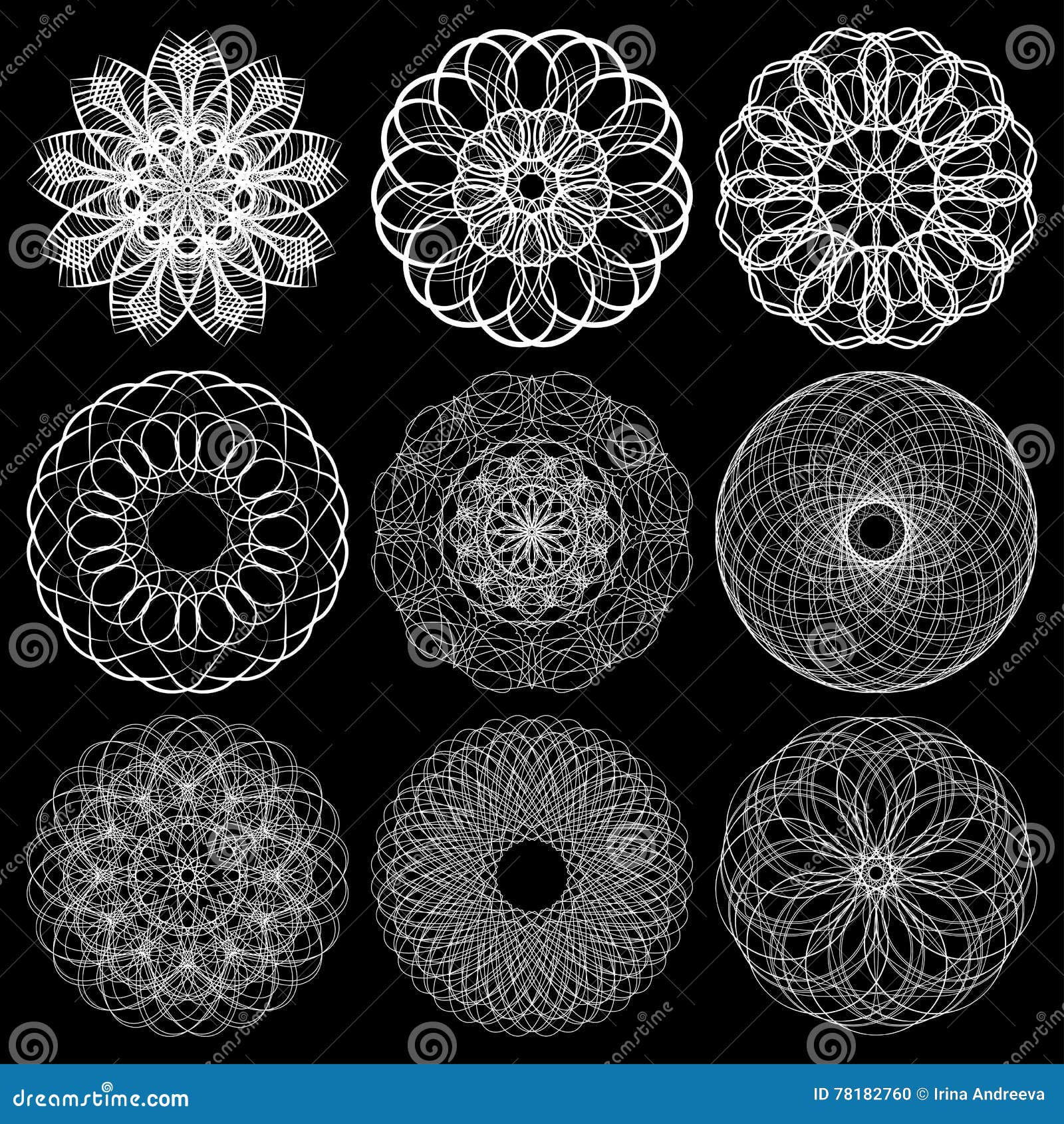 String Art. Sacred Geometry. Spirograph And Black Background. Vector ...