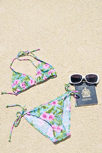 String Bikini on the Beach stock image. Image of destinations - 9180963