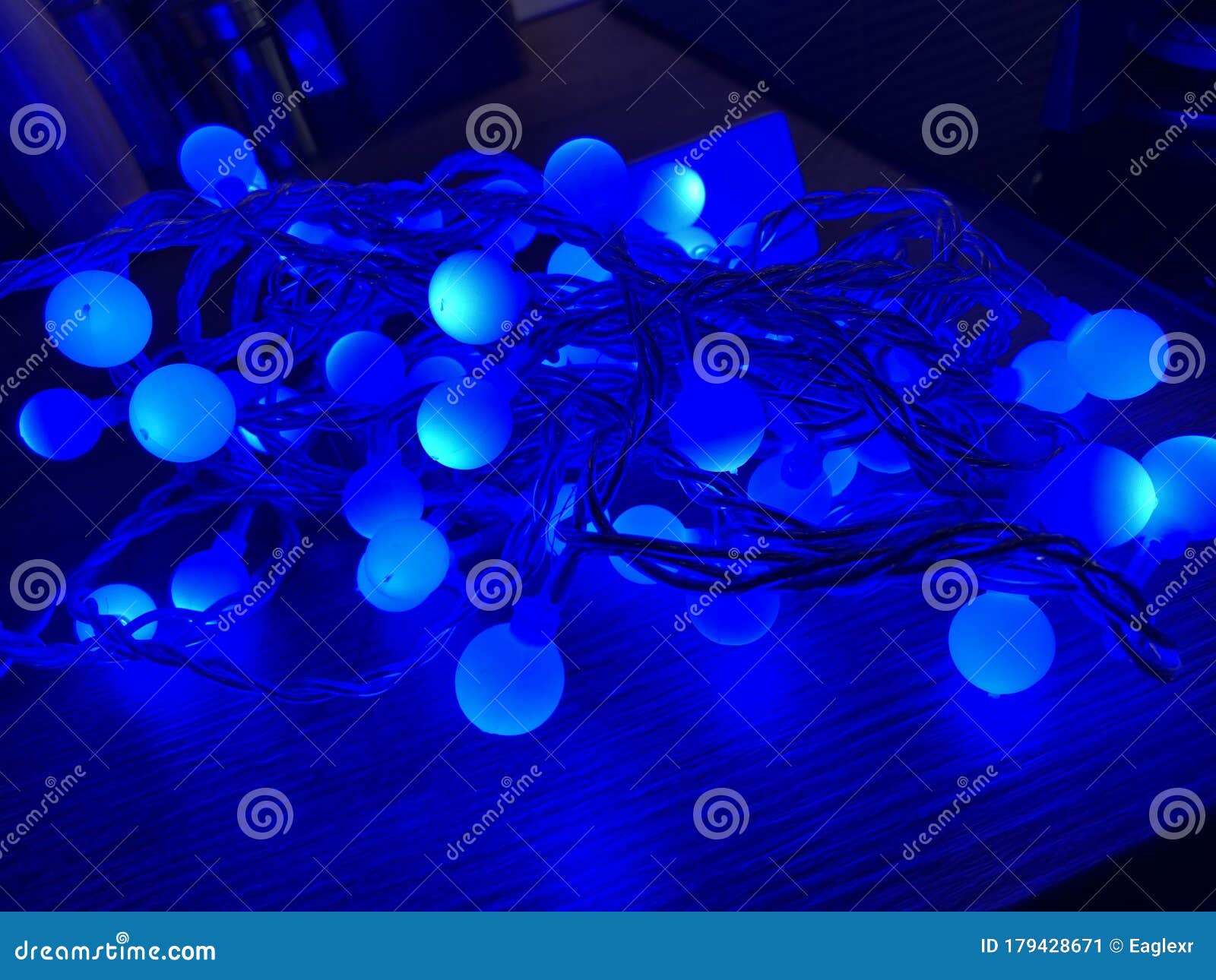 String of Blue Lights stock image. Image of glowing - 179428671