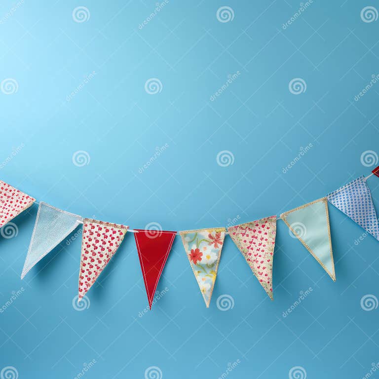 String of Bunting on Blue Background, Created Using Generative Ai ...