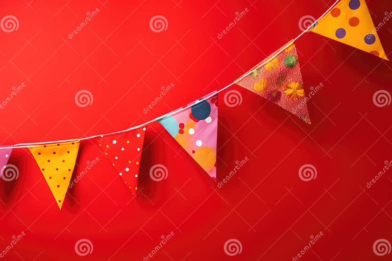 String of Bunting on Red Background, Created Using Generative Ai ...