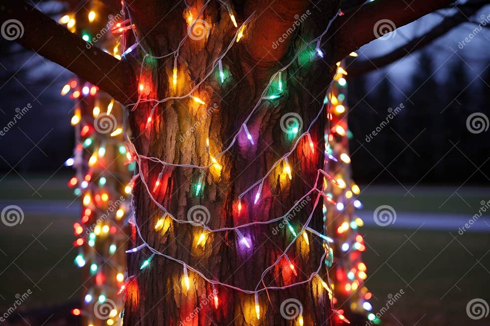 String of Christmas Lights Wrapped Around a Tree Stock Illustration ...