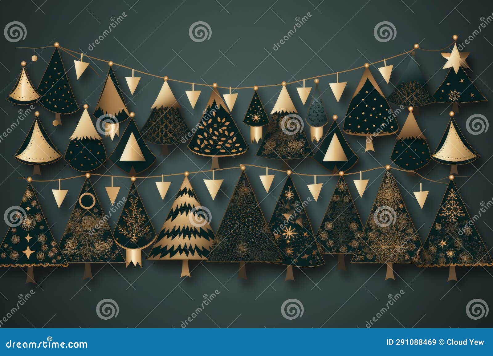 String of Christmas Trees Hanging from a String Stock Illustration ...
