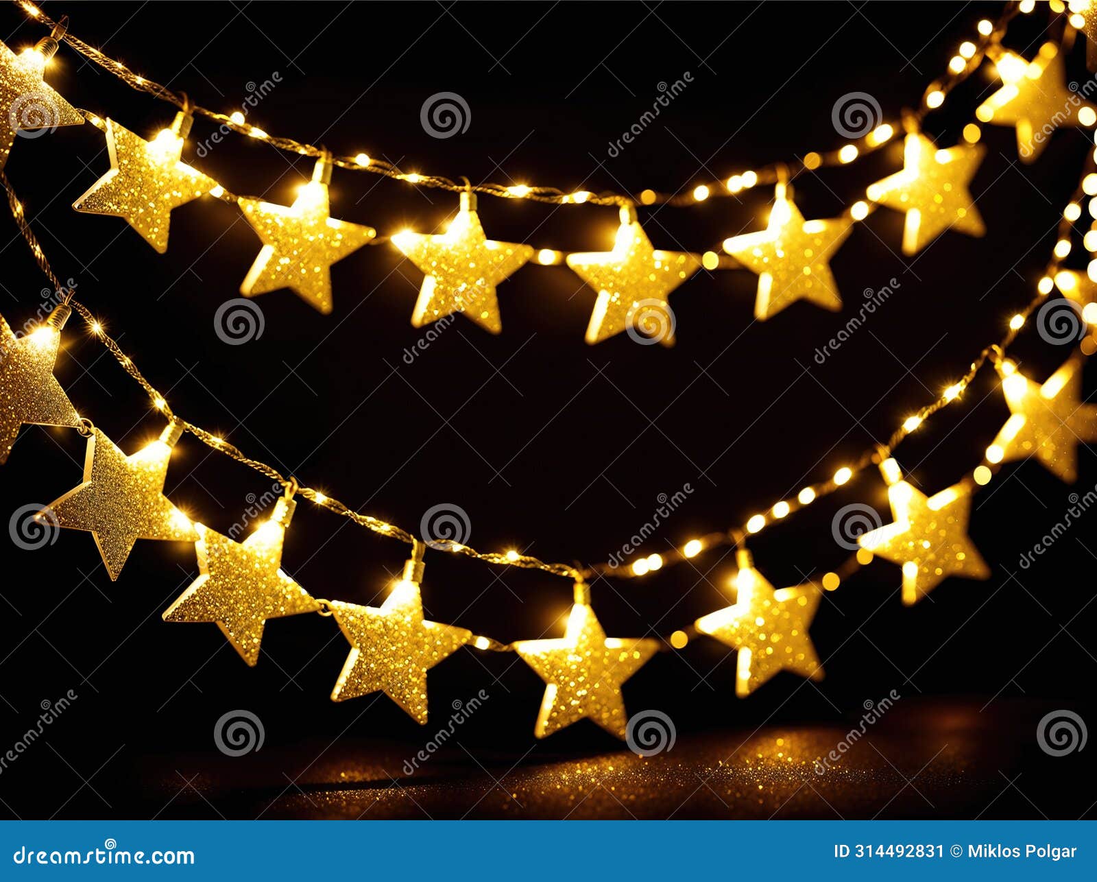 A String of Golden Stars Hanging from a String. Stock Image - Image of ...