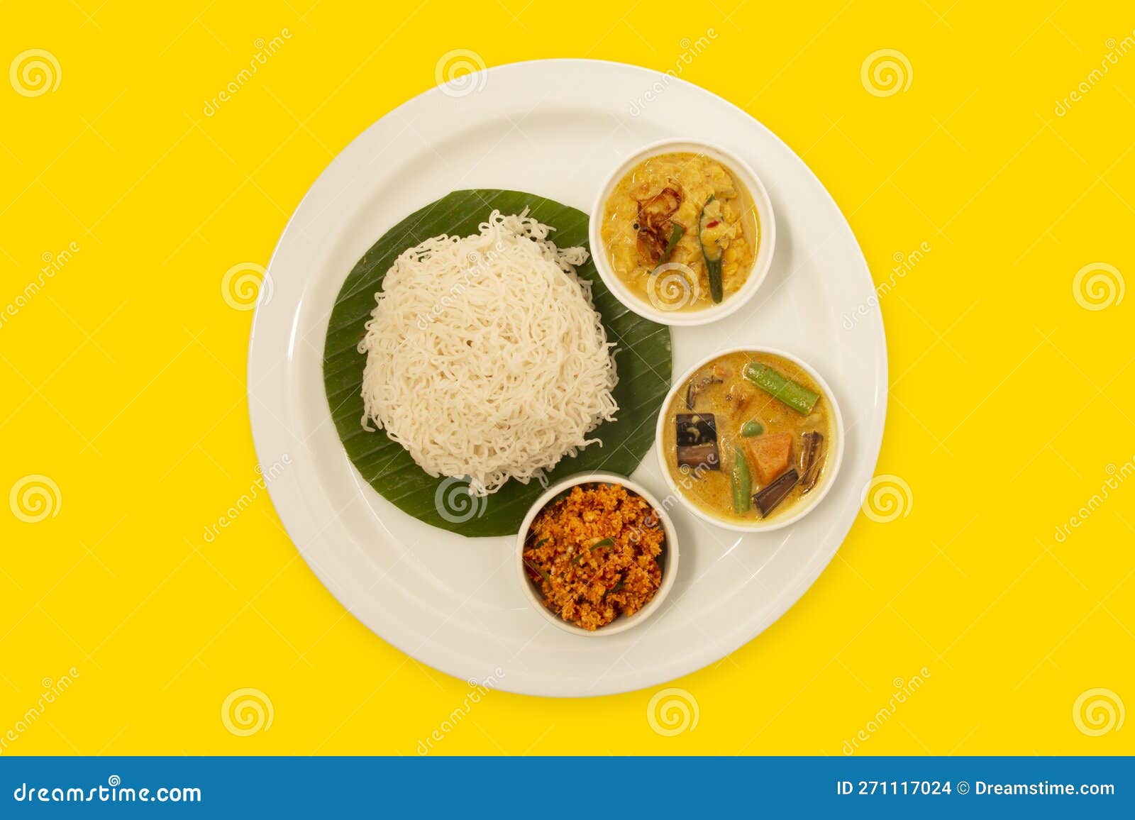 String Hoppers Dhal Curry Vegetable Curry and Coconut Sambal Stock ...