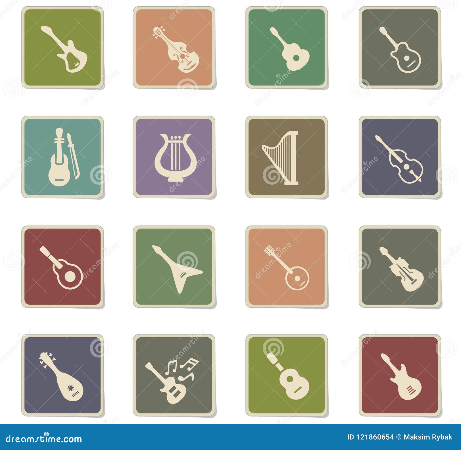 String Instruments Vector Set. Violin, Cello, Double Bass, Guitar, Ukulele, Harp, Lyre String ...