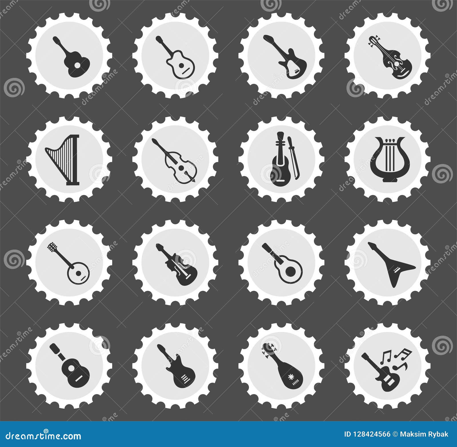 String Instruments Icon Set Stock Illustration - Illustration of ...