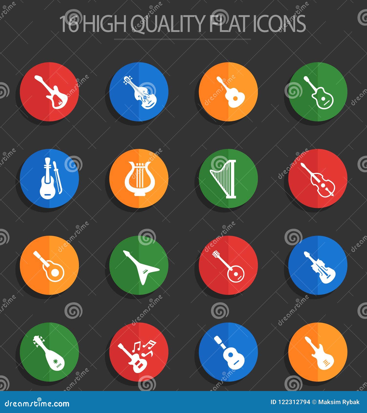 String Instruments 16 Flat Icons Stock Vector - Illustration of flat ...