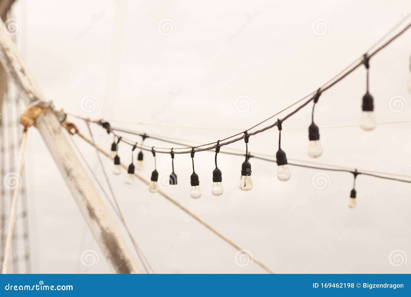 String of Lights in Front of Sailing Ship Mast Stock Photo - Image of ...