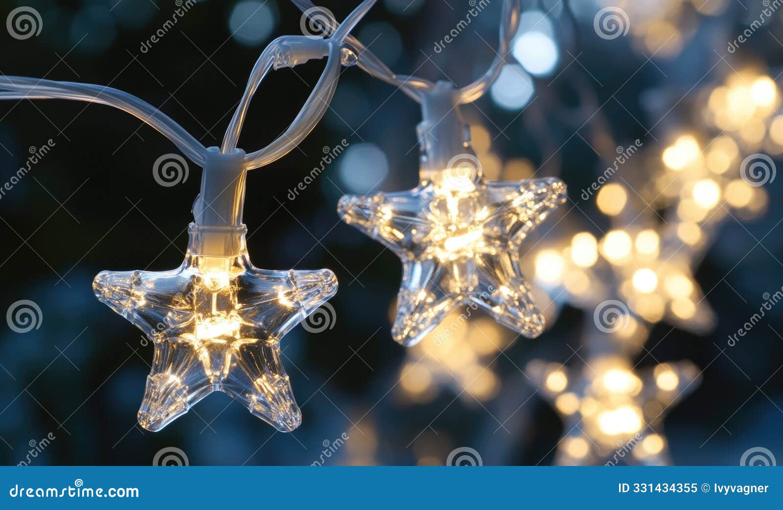 String Lights with Glass Stars, Cool White Glow Stock Image - Image of ...