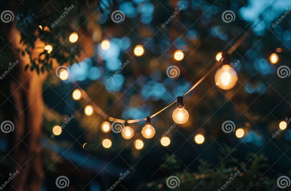 String of Lights Hanging from a Tree Stock Image - Image of decorative ...