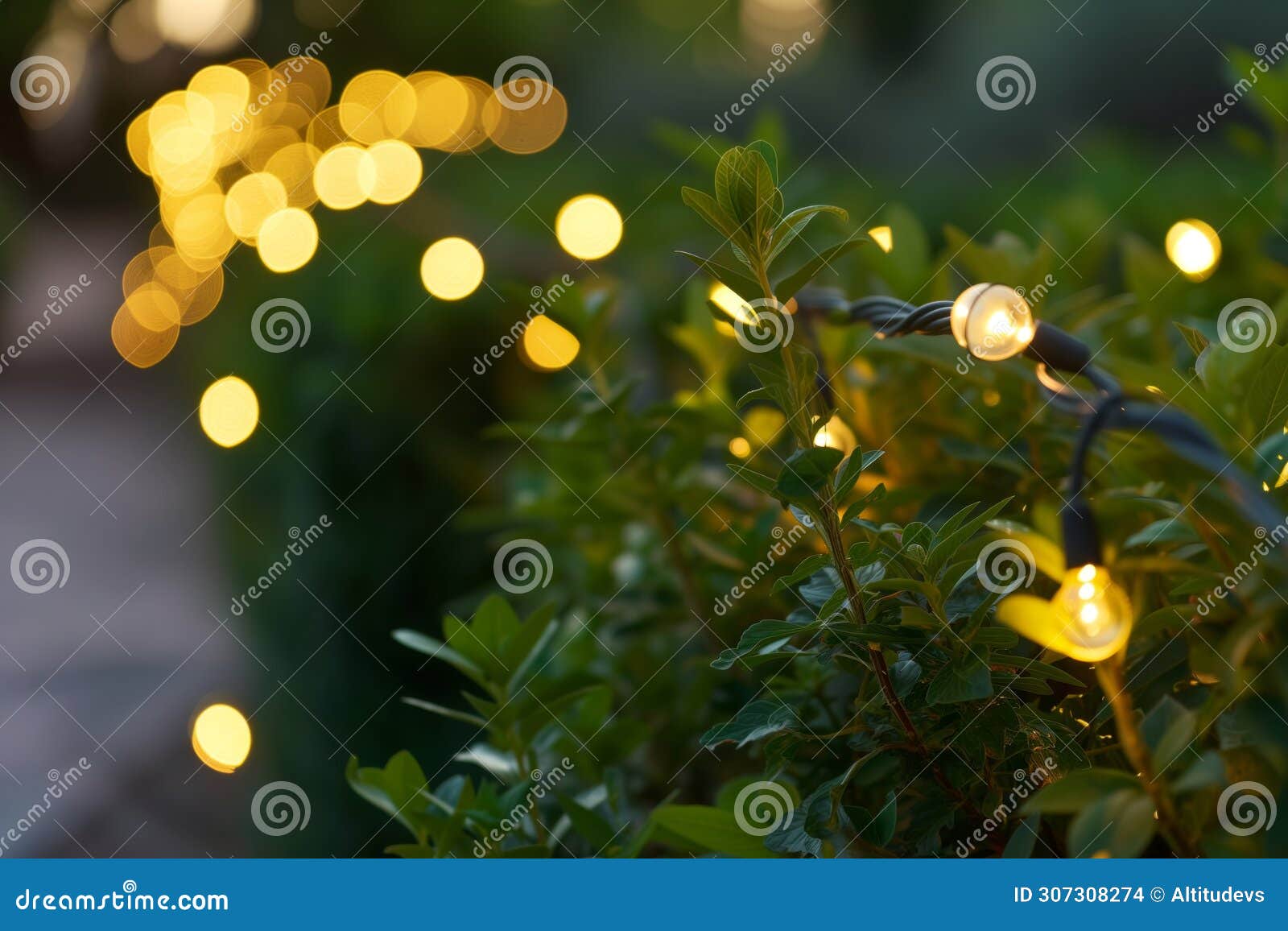 String Lights Wrapped Around Garden Bushes Stock Photo - Image of ...