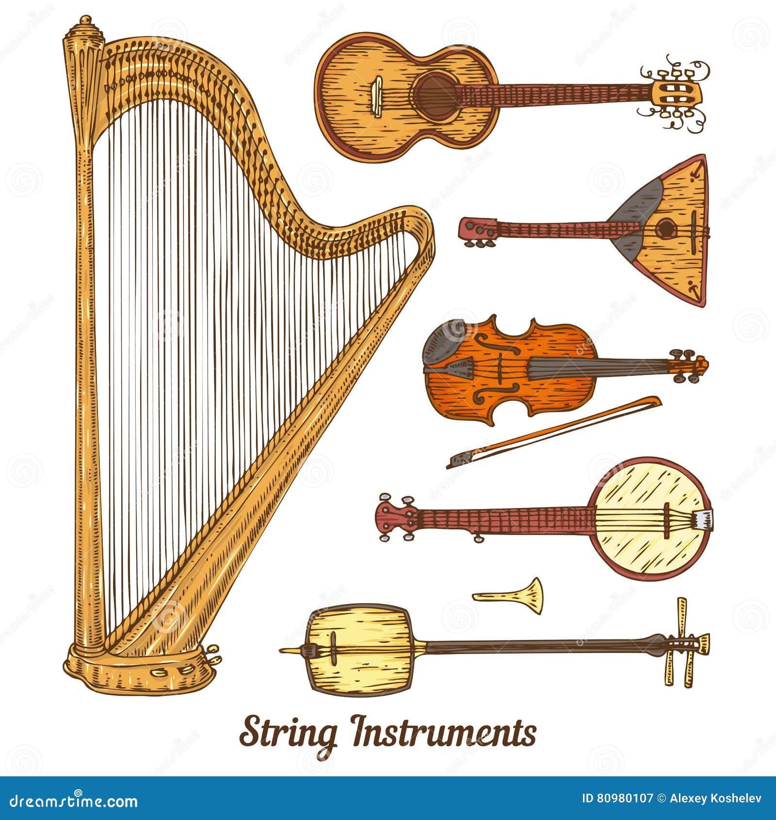 Elf Minstrel With Harp Monochrome Line Art Vector | CartoonDealer.com ...