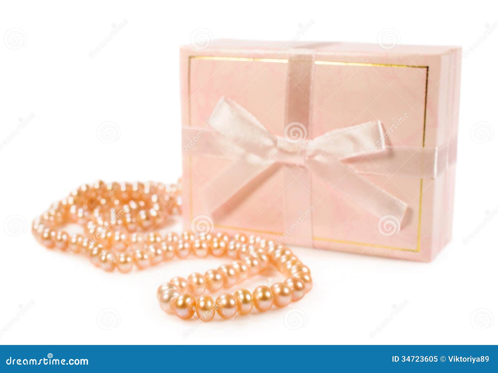 String of Pearls and a Pink Gift Box Stock Image - Image of single ...