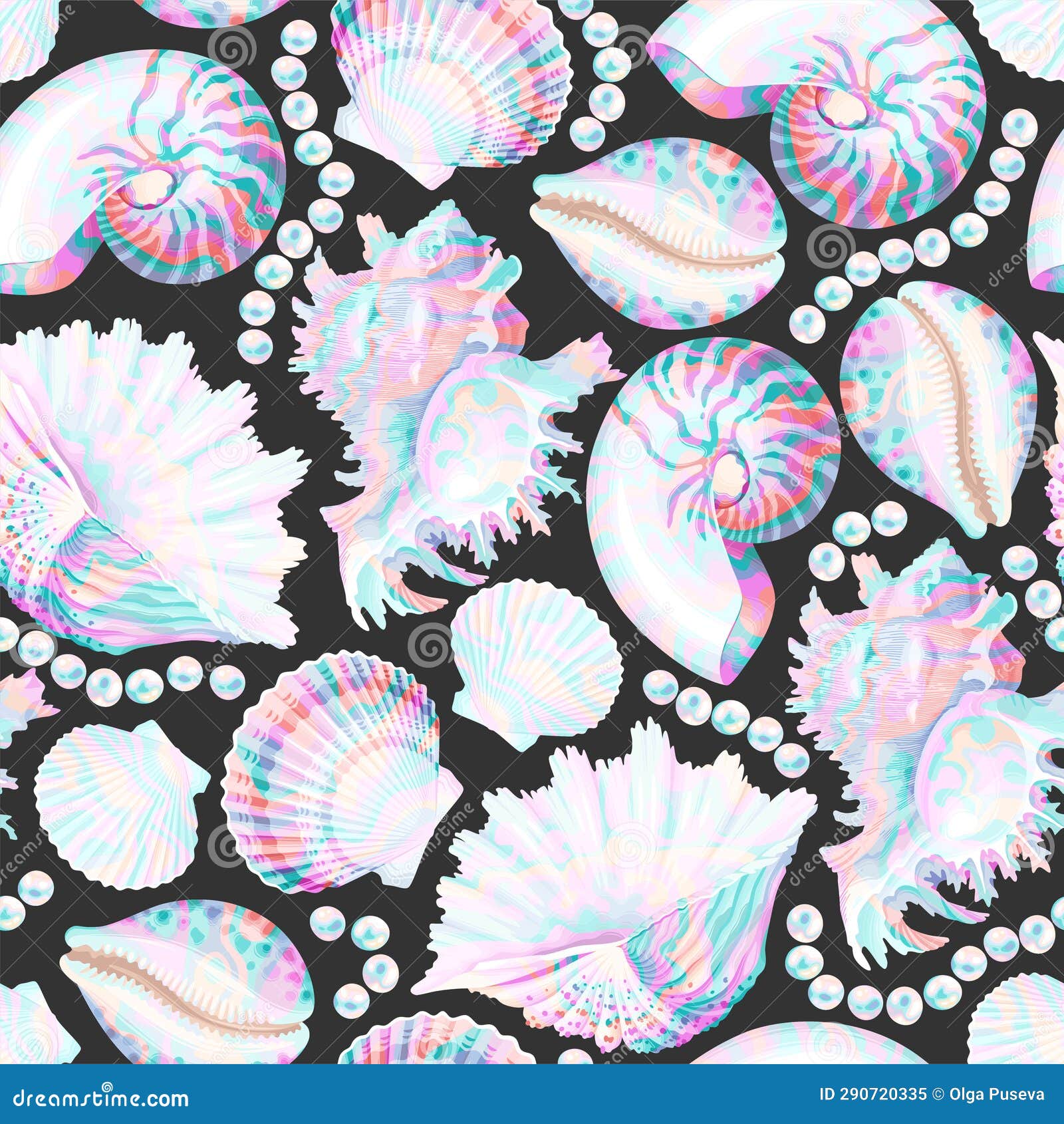 String of Pearls and Shells Vector Pattern Stock Illustration ...