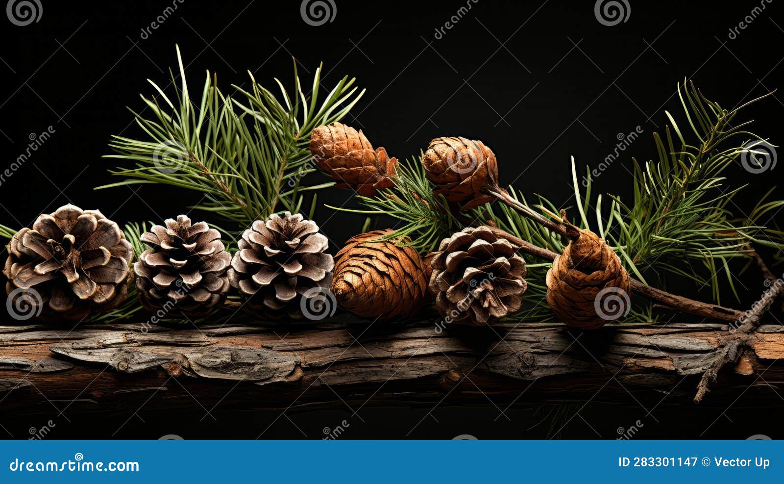 A String of Pine Cones and Leaves. Generative AI. Stock Illustration ...