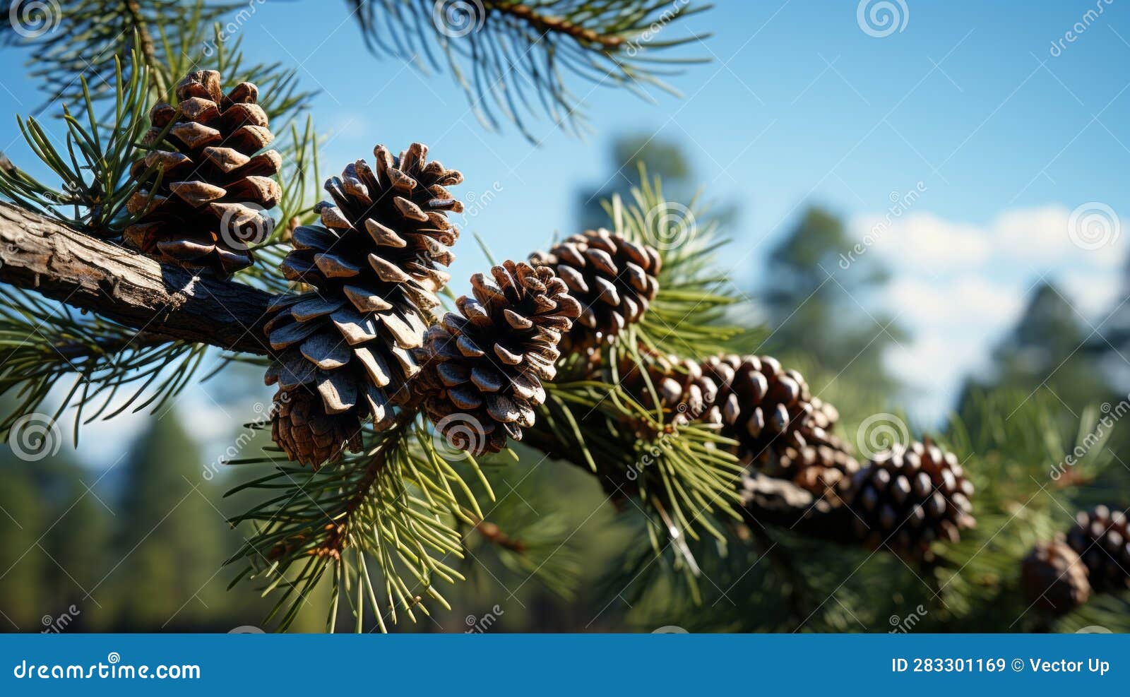 A String of Pine Cones and Leaves. Generative AI. Stock Illustration ...