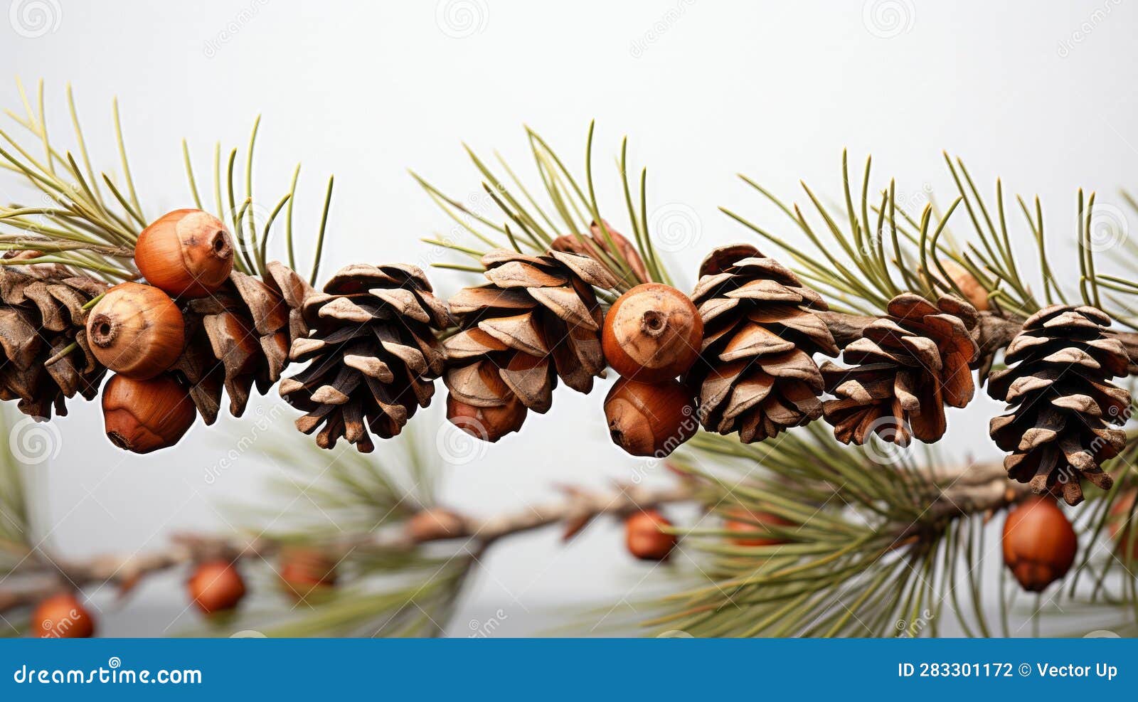A String of Pine Cones and Leaves. Generative AI. Stock Illustration ...