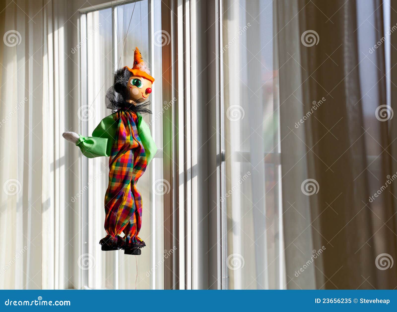String Puppet Gazing Outside Window in Sun Stock Image - Image of play ...