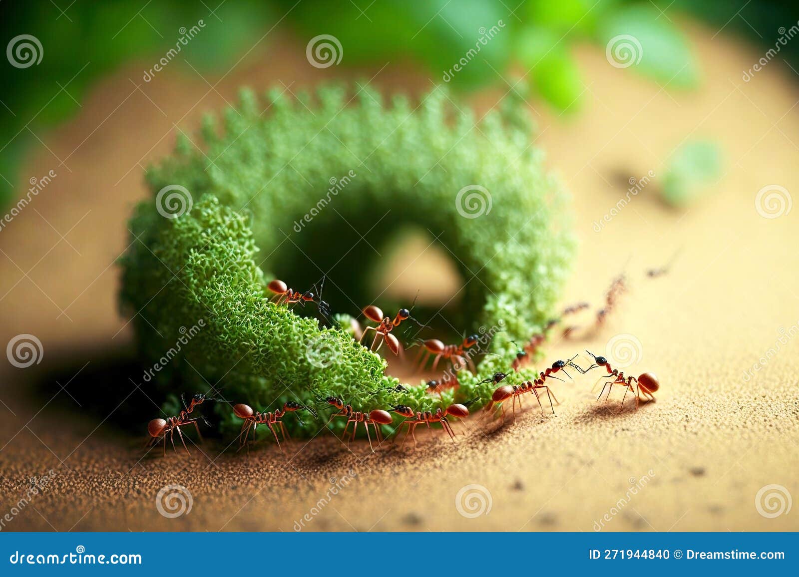 String of Small Red Ants Carrying Leaves into Its Anthill Stock ...