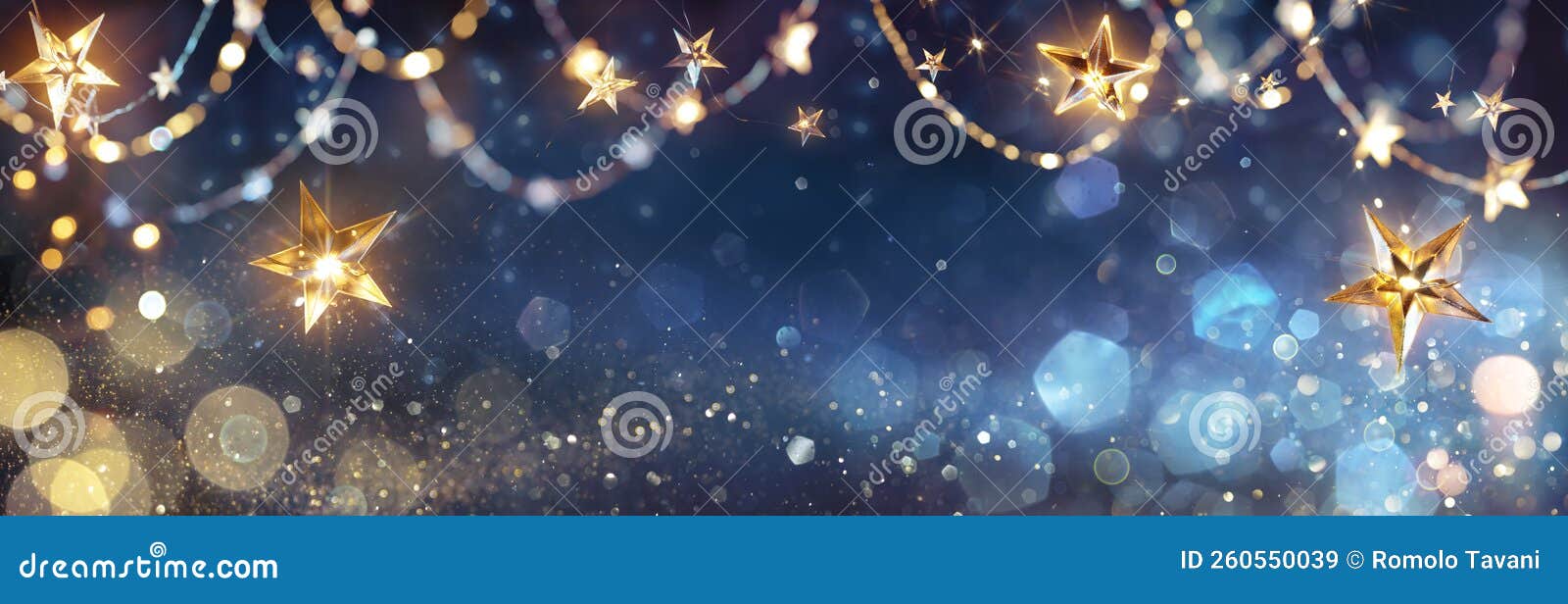 String Star Lights in Blue Defocused Abstract Background Stock Image ...