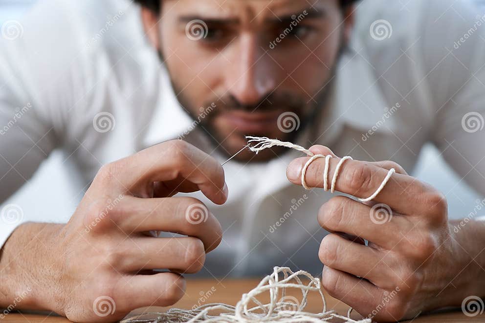 String, Thread and Man with Eye of Needle for Stitching, Sewing and ...