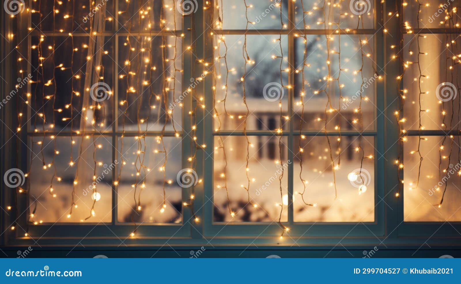 A String of Twinkling Christmas Lights Draped Across a Window Stock ...