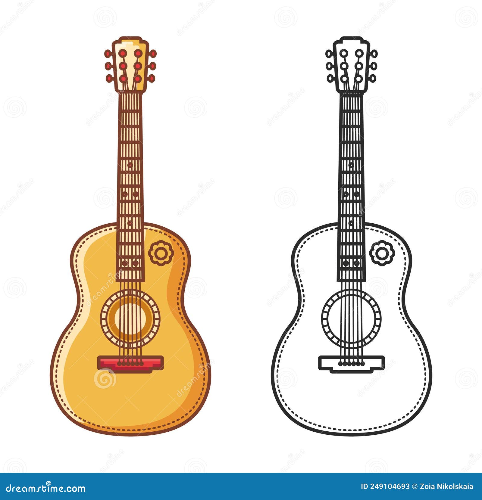 Six Stringed Acoustic Guitar Musical Instrument Cartoon Vector ...