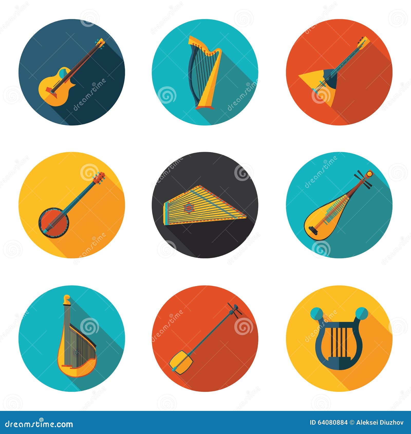Stringed Musical Instruments Flat Icons Stock Illustration ...
