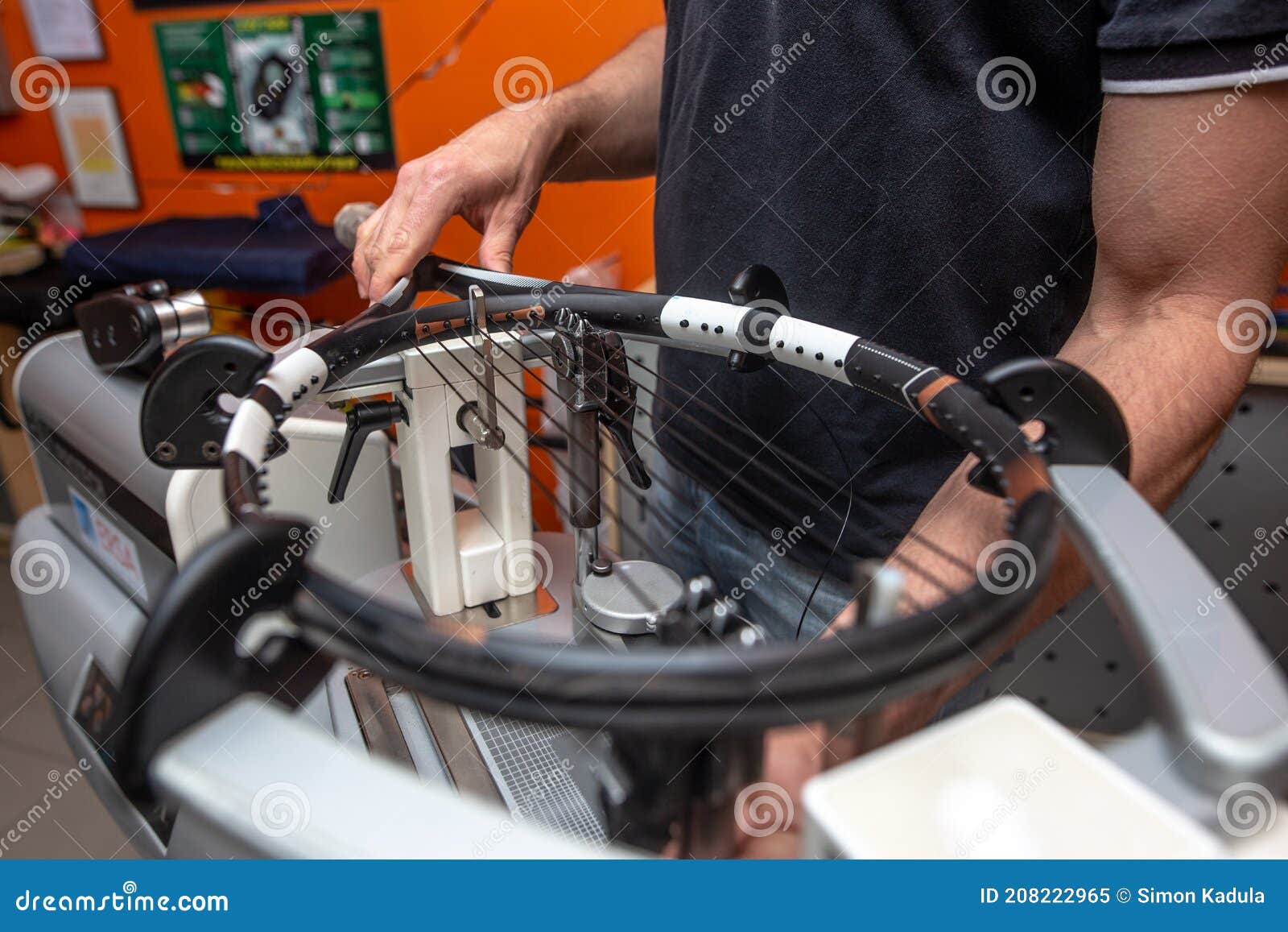 Stringing Process of a New Tennis Racket, Rocket String, Sport Concept ...